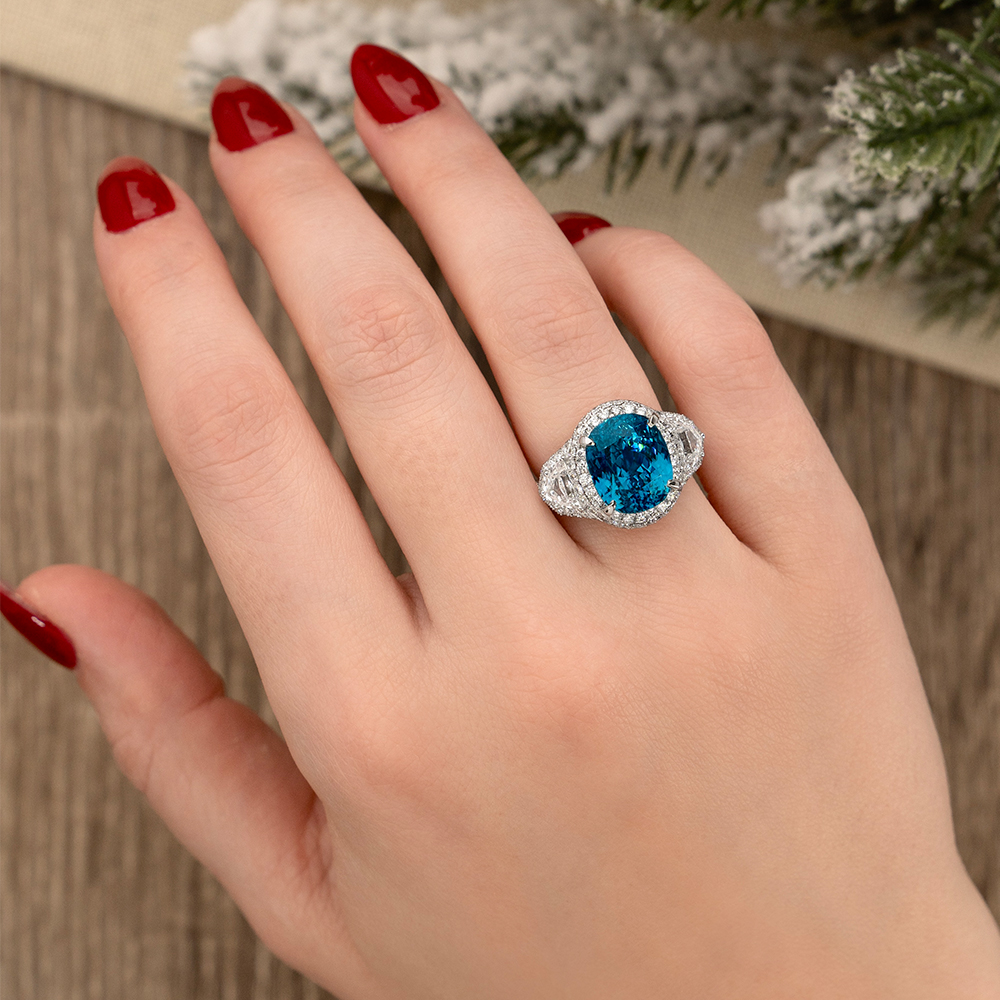 Blue Zircon & Diamond Ring | Wixon Jewelers